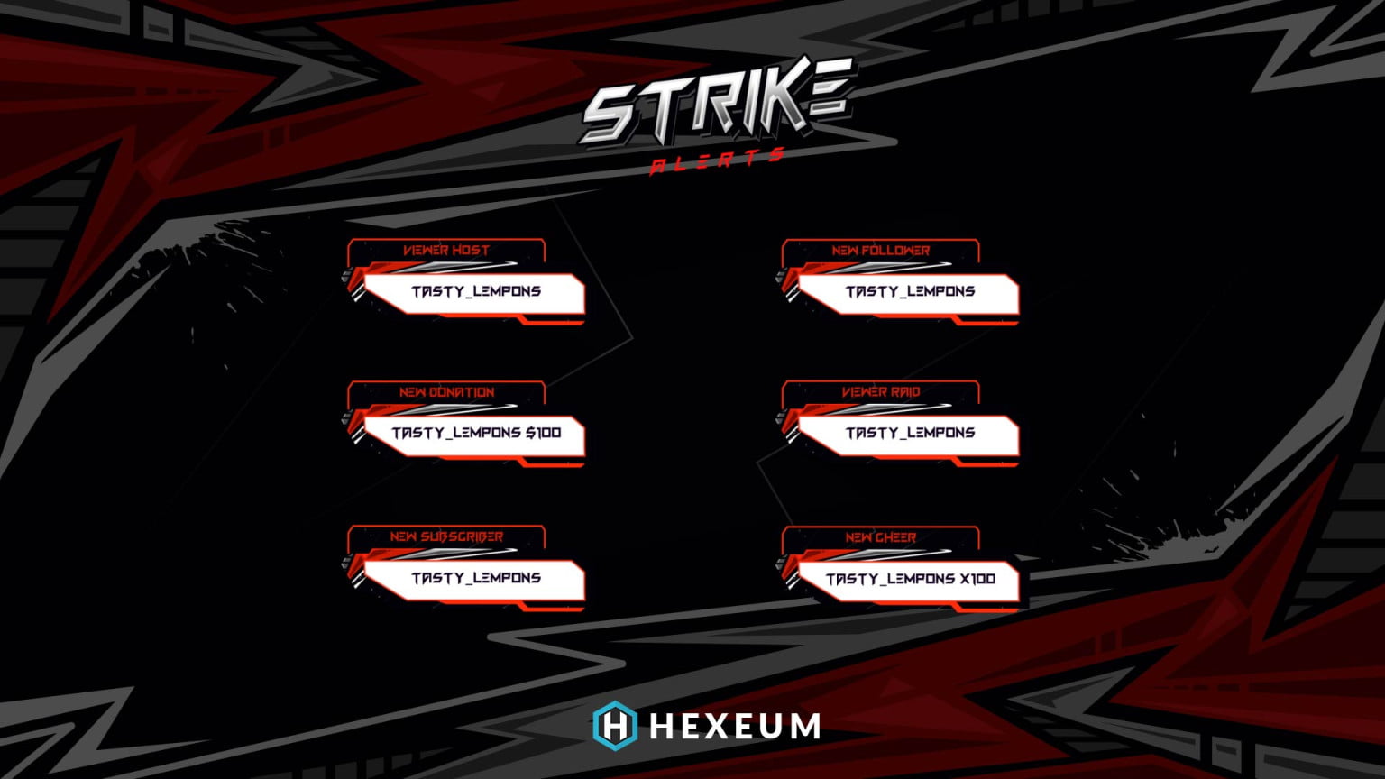 Strike, Free Twitch Overlays Package - Hexeum
