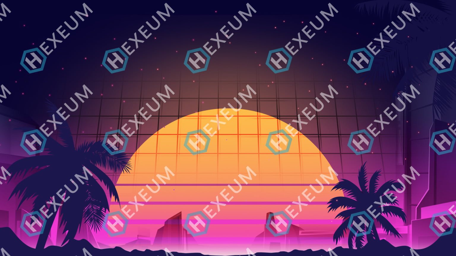 Skyline : Retrowave Stream Background - Hexeum